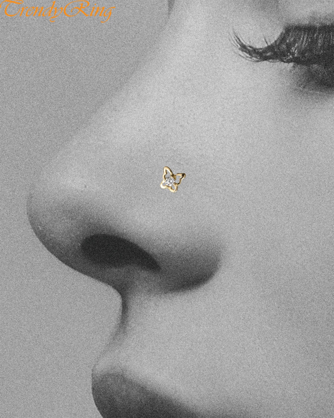4mm Tiny Butterfly With 2mm Round CZ Center Nose Studs, Nose Ball End ...