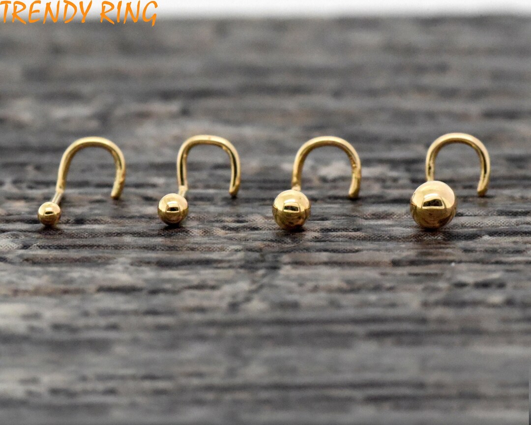 Dainty Solid 14K Gold Nose Ball Stud Screw End, 23 Gauge 14kt Gold Ball ...