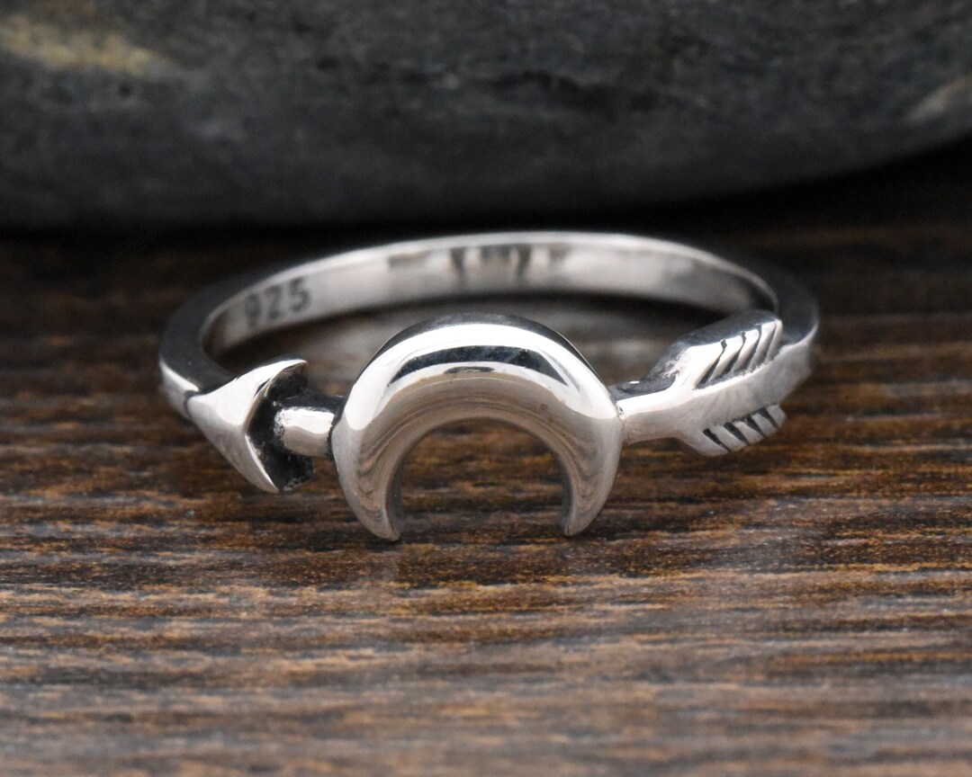 Sterling Silver Moon & Arrow Ring, Women's Silver Ring, Crescent Moon ...