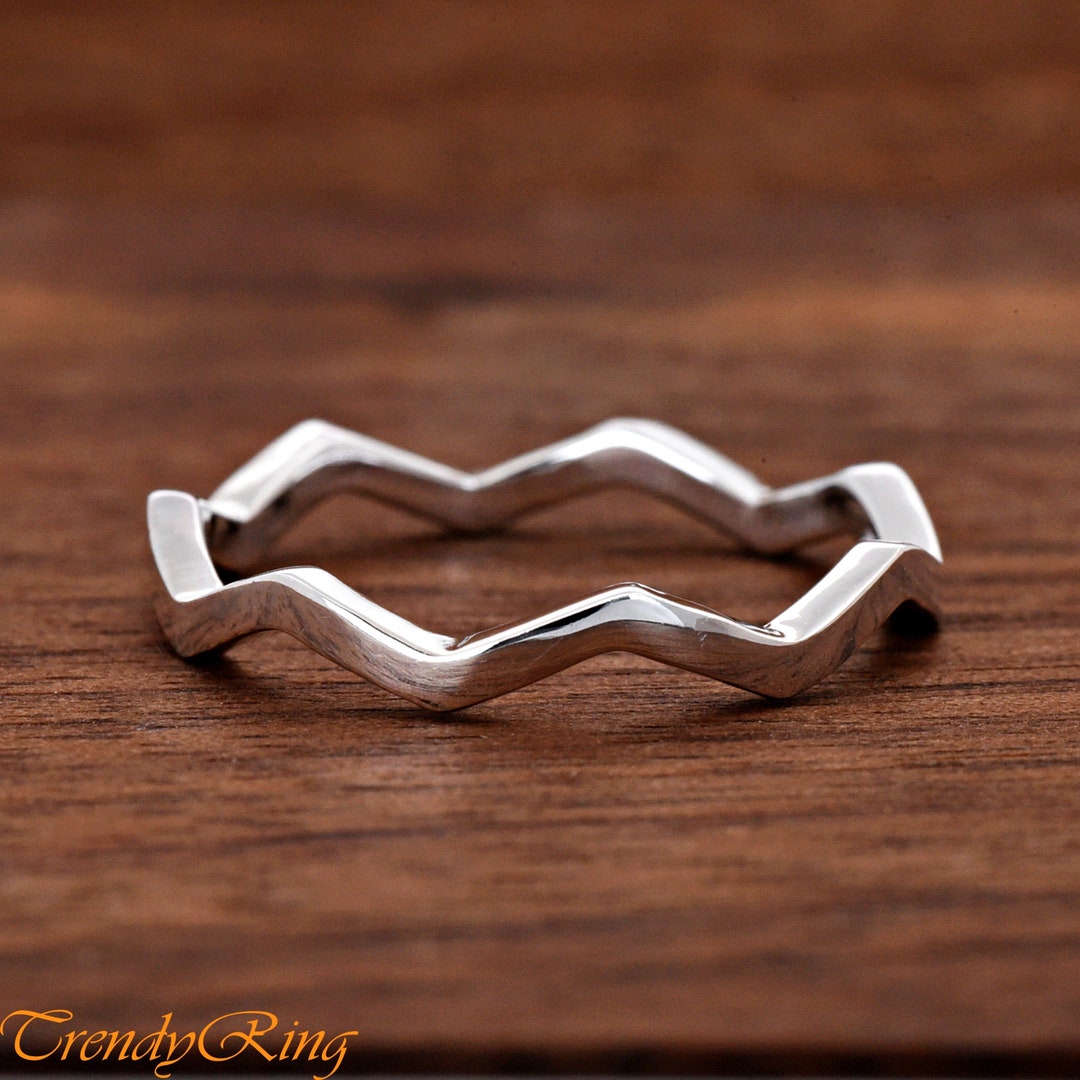Wave Zig Zag Wavy Thumb Ring, Solid 925 Sterling Silver High Polished Minimalist Midi Knuckle ...