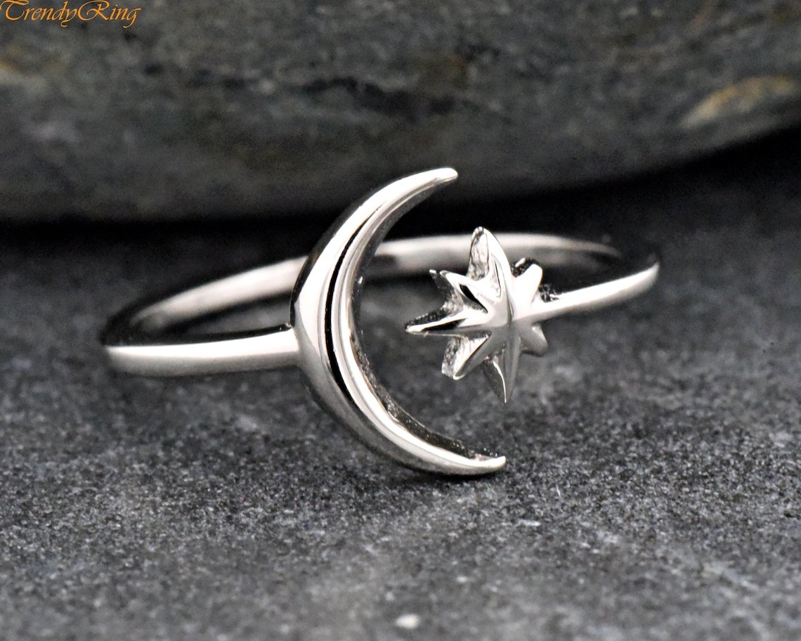 Toe Ring | Crescent Moon & Star Silver Toe Ring | Solid 925 Sterling ...