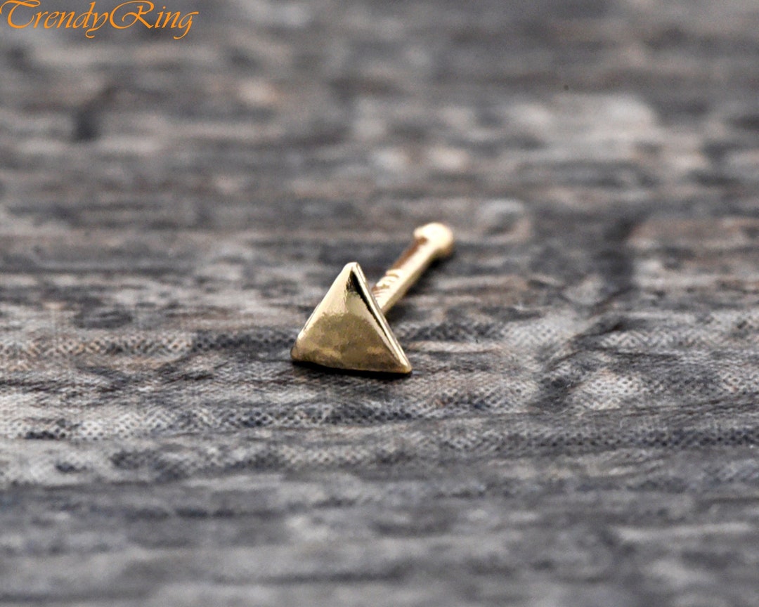 Tiny Solid 14K Gold 3mm Triangle Nose Bone Ring, 23 Gauge 14K Gold ...