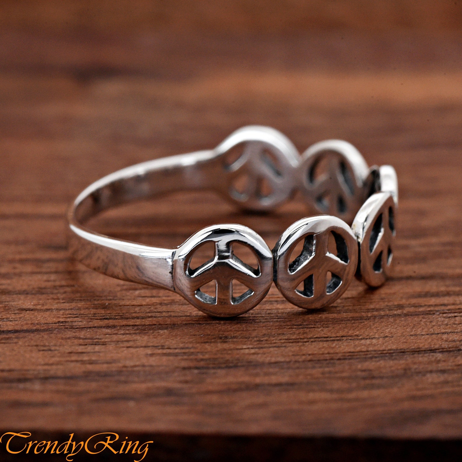 Peace Sign Symbol Half Eternity 925 Sterling Silver Ring, Peace Symbol ...