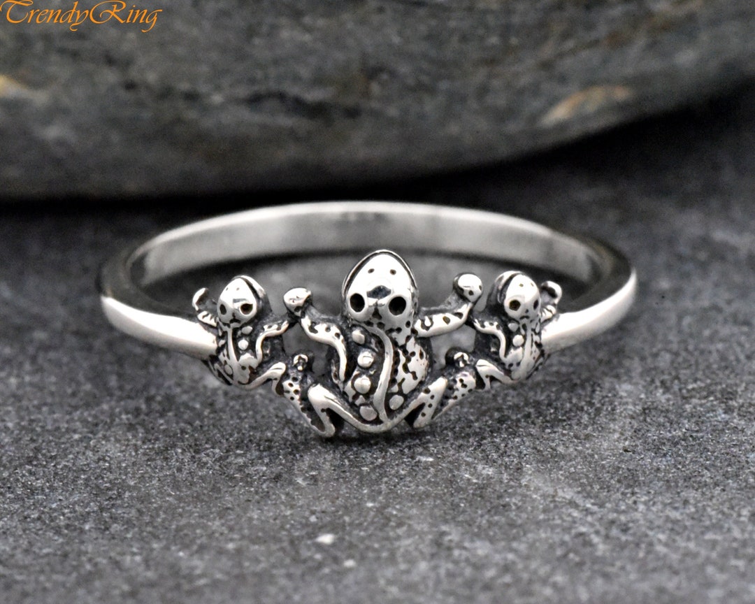 Frog Ring, Solid 925 Sterling Silver Three Frogs Ring, Womens Everday ...