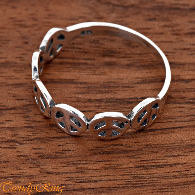 Peace Sign Symbol Half Eternity 925 Sterling Silver Ring, Peace Symbol ...