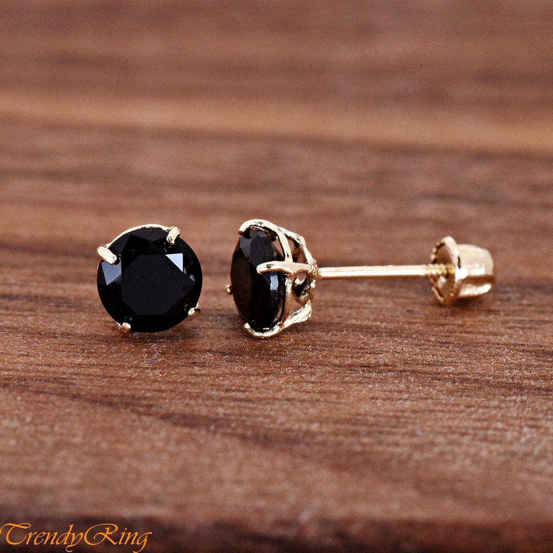 Black Studs Earrings, Simulated Onyx Black Studs 14k Gold Screw Back ...