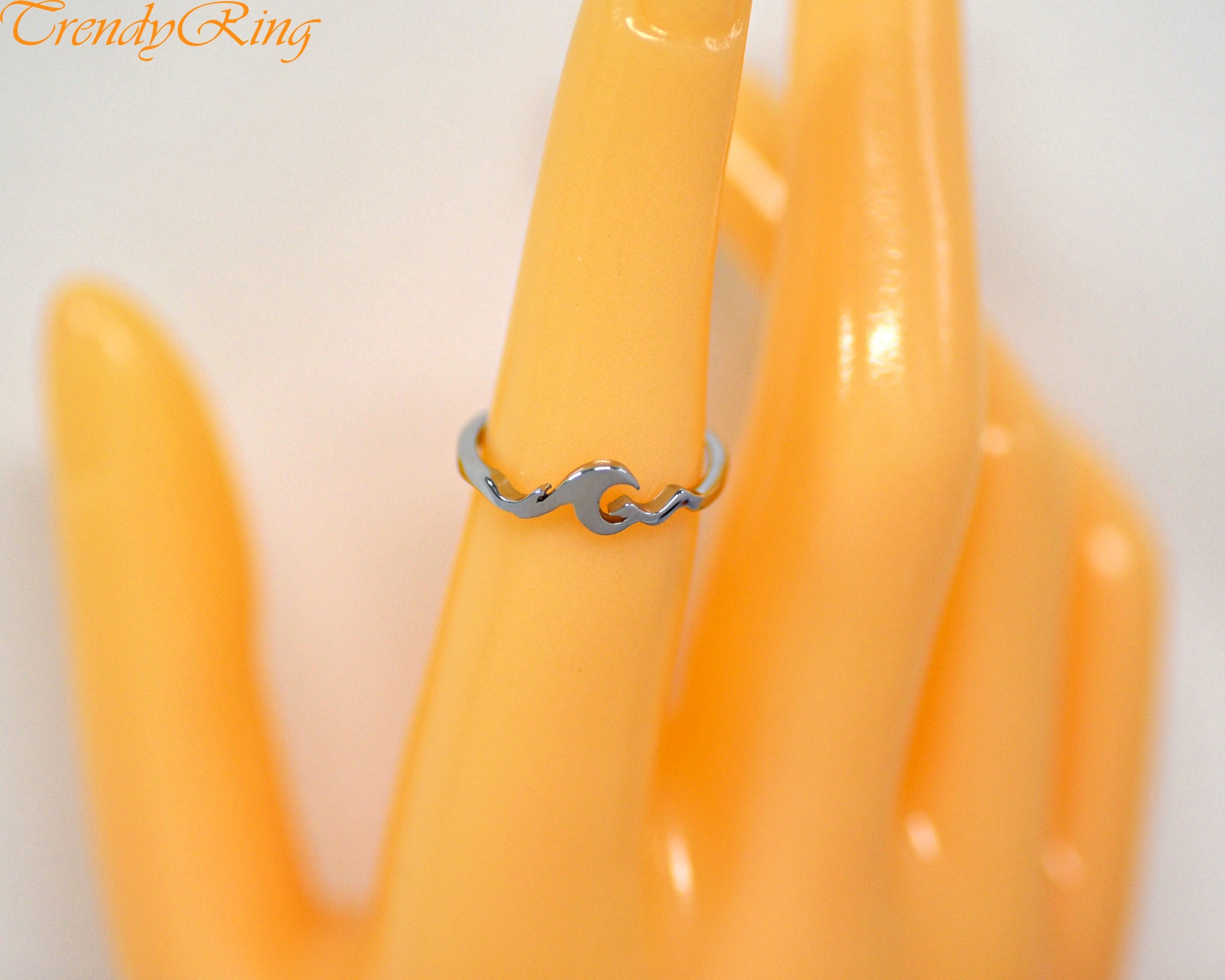 Solid 925 Sterling Silver Big & Small Ocean Waves Ring Minimalist ...