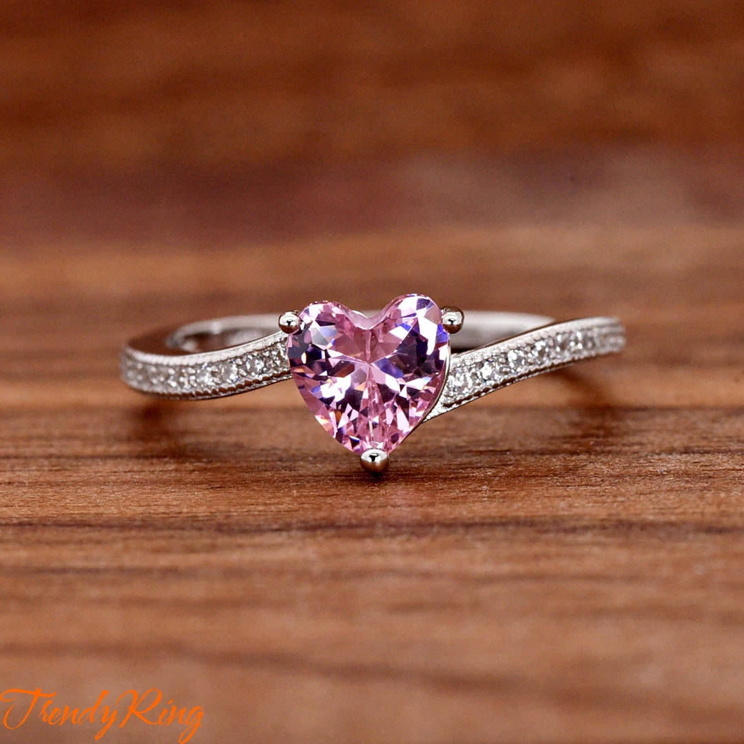 Bypass Style October Birthstone Color Pink Heart Cubic Zirconia ...