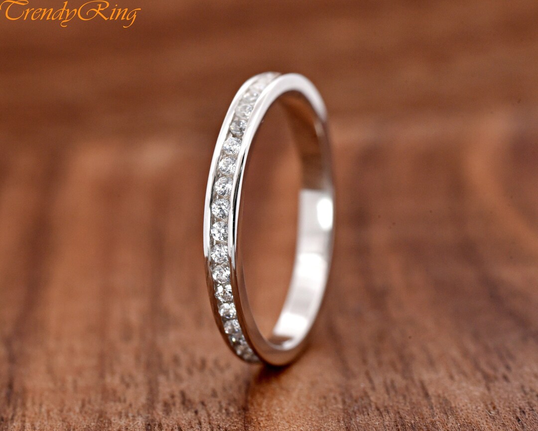 2mm Thin Channel Set Clear Cubic Zirconia All Around Full Eternity Ring ...