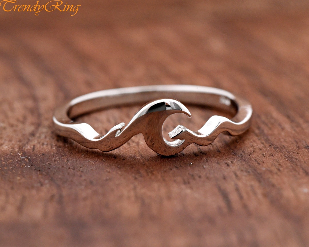 Solid 925 Sterling Silver Big & Small Ocean Waves Ring Minimalist ...