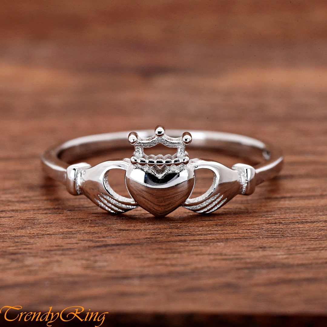 Minimalist High Polished Sterling Silver Traditaionl Crown Heart Hands ...