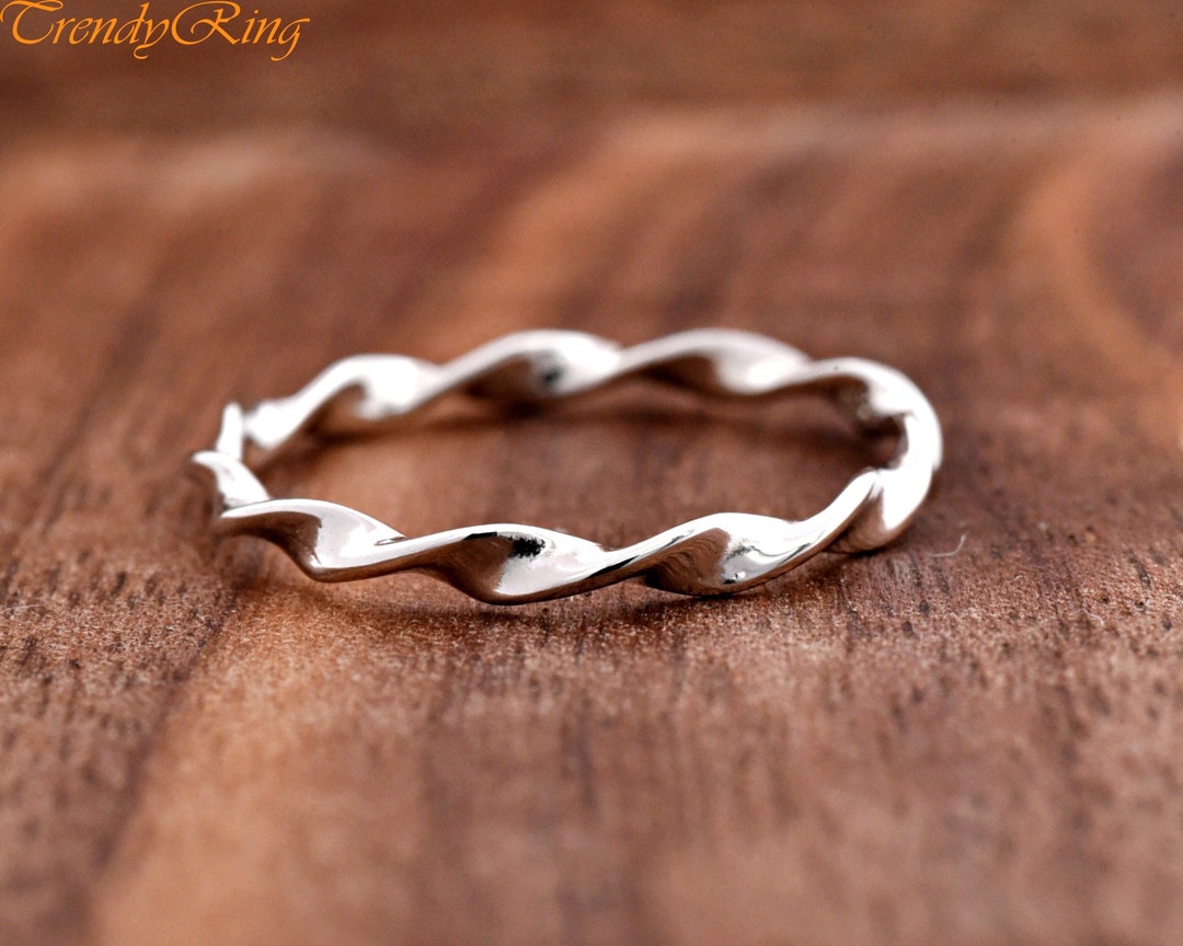 Simple Twisted 2mm Thin Ring, Solid 925 Sterling Silver Stackable Twisted Engagement Ring ...