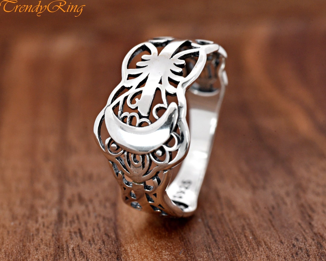 Crescent Moon Center Filigree Cut Out Unique Dainty Silver - Etsy
