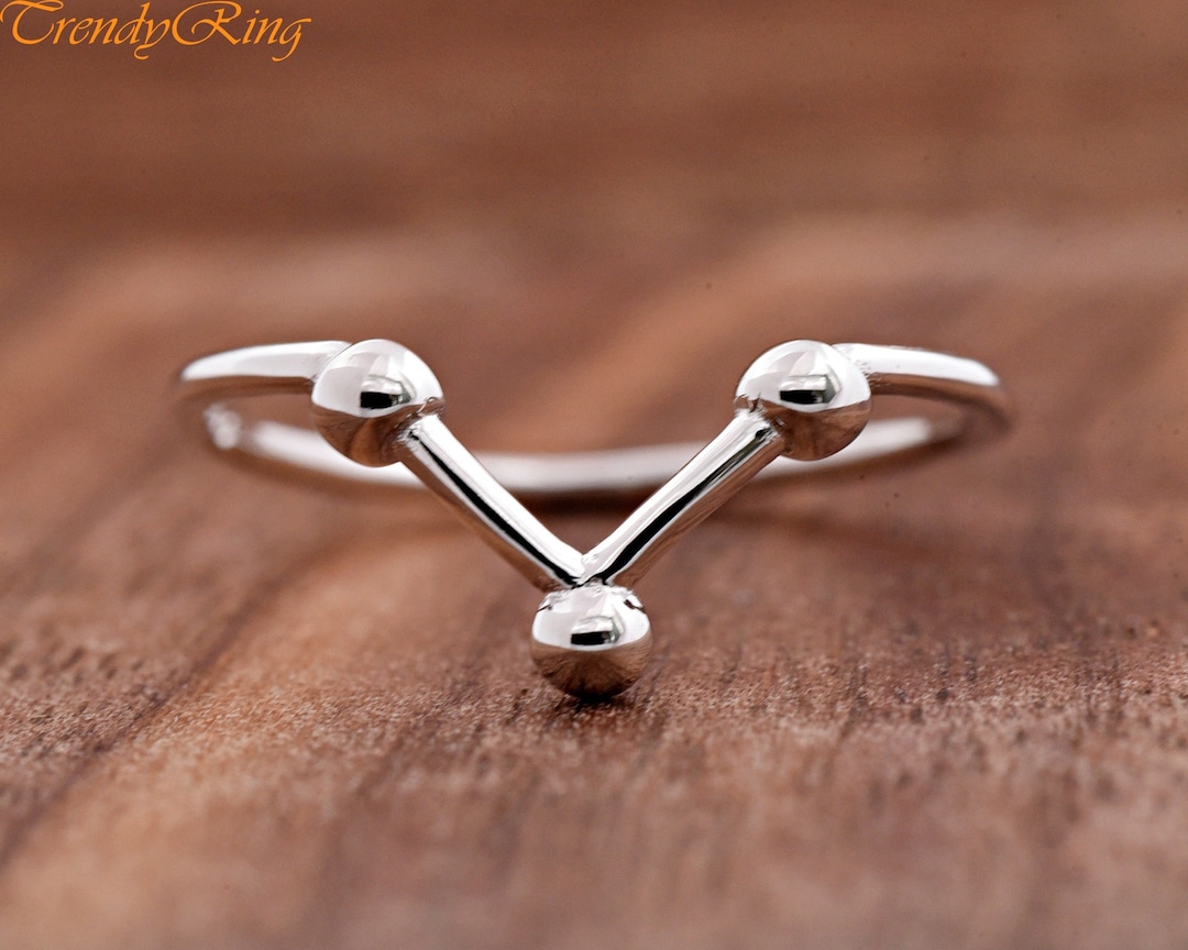 Bead V Shape Silver Ring Solid 925 Sterling Silver Chevron Ball Ring ...