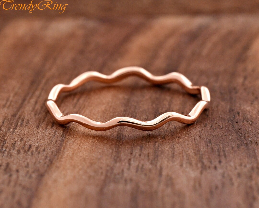1mm Thin Wavy Stackable Thumb Ring Rose Gold Plated Silver, Rose Gold Plated Solid 925 Sterling ...