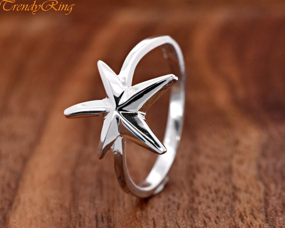 Minimalist High Polish Solid 925 Sterling Silver Starfish Ring, Simple Starfish Regeneration and ...