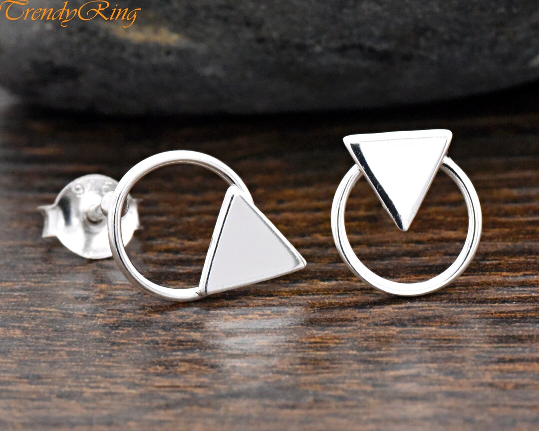 8mm Open Circle Karma With Triangle Studs Solid 925 Sterling Silver ...