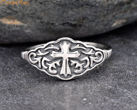 Filigree Cross Ring Solid 925 Sterling Silver Christians - Etsy