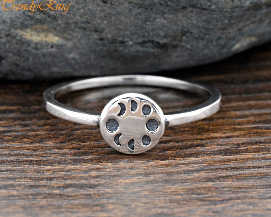 Moon Phases Engraved Ring, Signet Style 6mm Disk Crescent Moon Ring ...