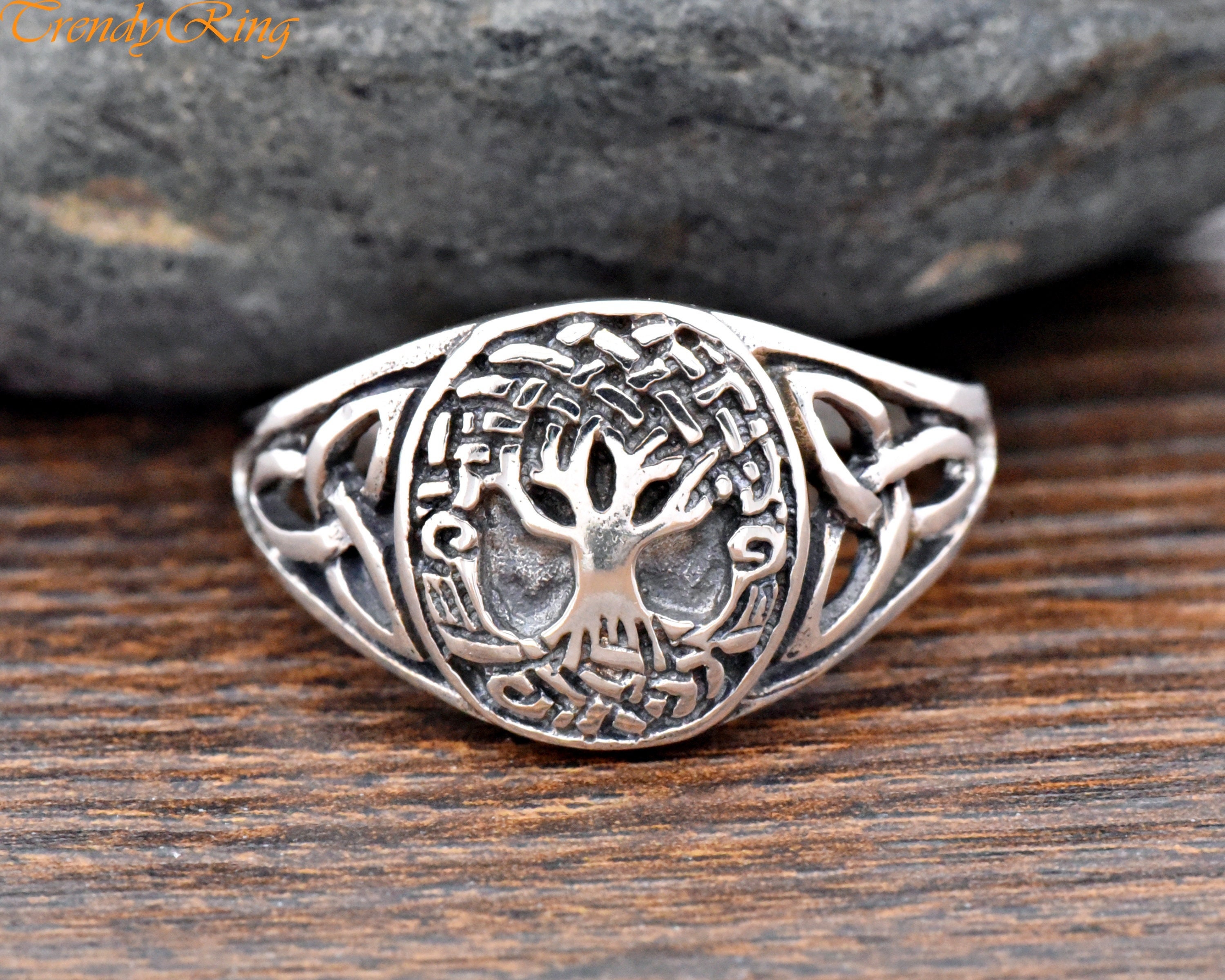 Celtic Tree of Life Signet Style Ring With Triquetra Knot - Etsy