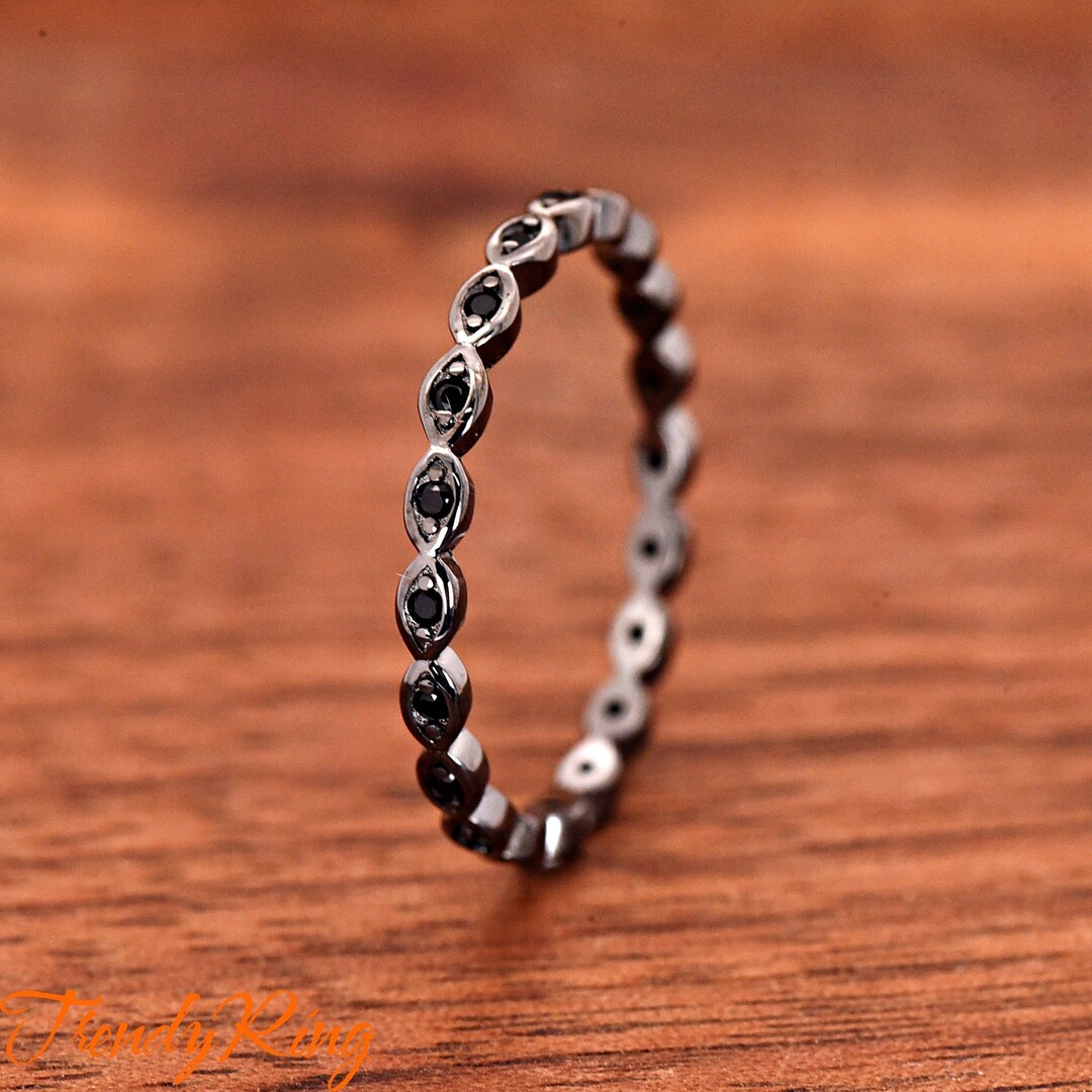 Women Black Eternity Ring, CZ Full Eternity Band, Skinny 2mm Solid 925 ...