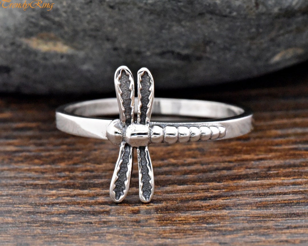 Sideways Dragonfly Insect Ring, Solid 925 Sterling Silver Dragonfly ...