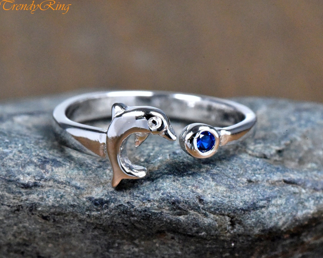 Dolphin With Blue Sapphire CZ Bezel Set Ends Open Toe Ring, Silver Toe ...