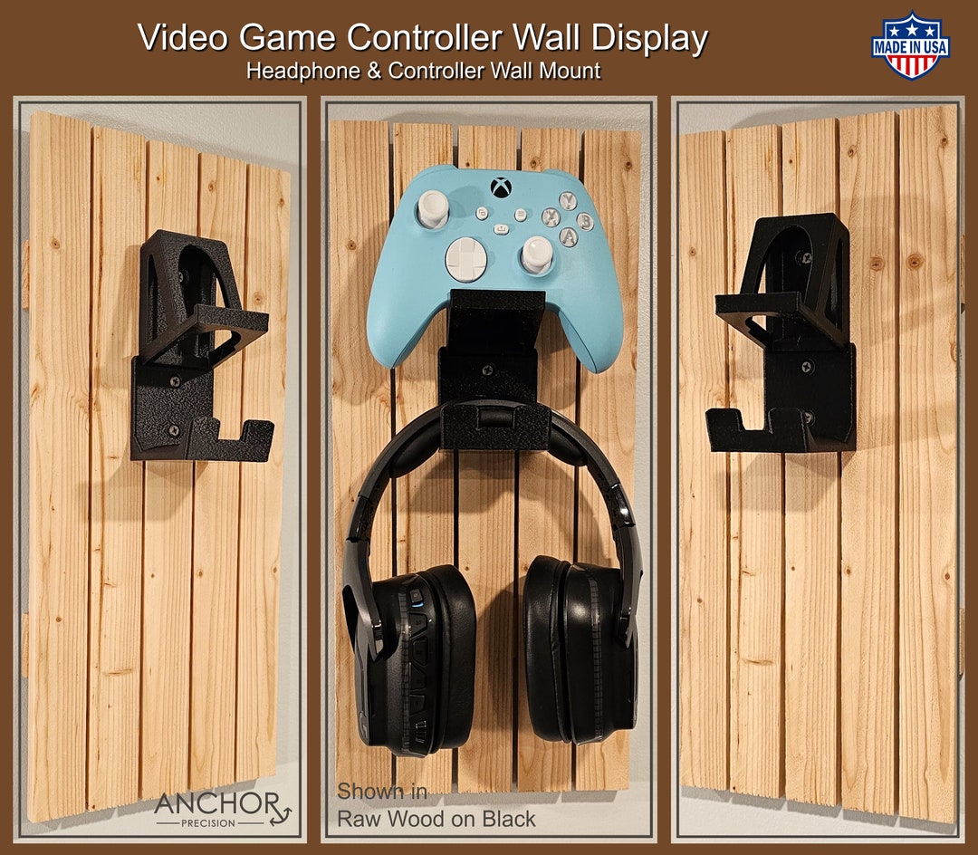 Rustic Raw Wood Video Game Controller and Headphones Display, Organizer ...