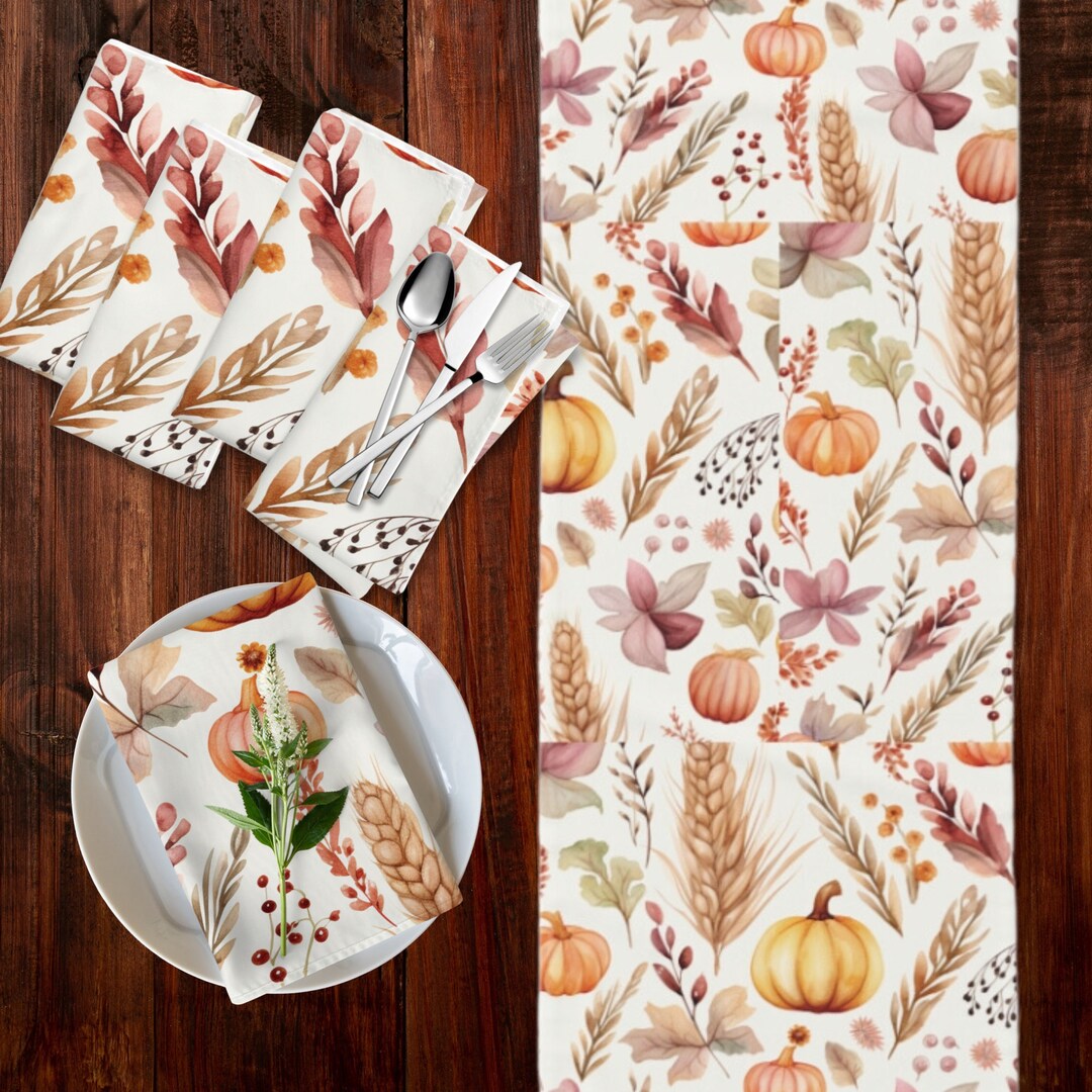 Farmhouse Thanksgiving Table Runner Boho Fall Table Runner Linen Napkin ...