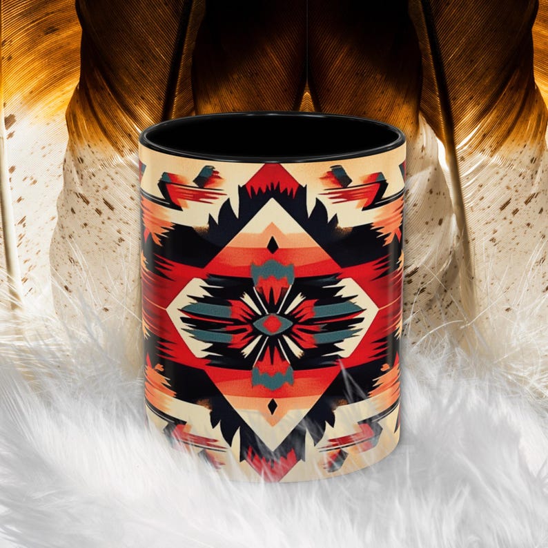 Navajo Art Coffee Mug - Native American Colors Ceramic Cup, Tribal ...