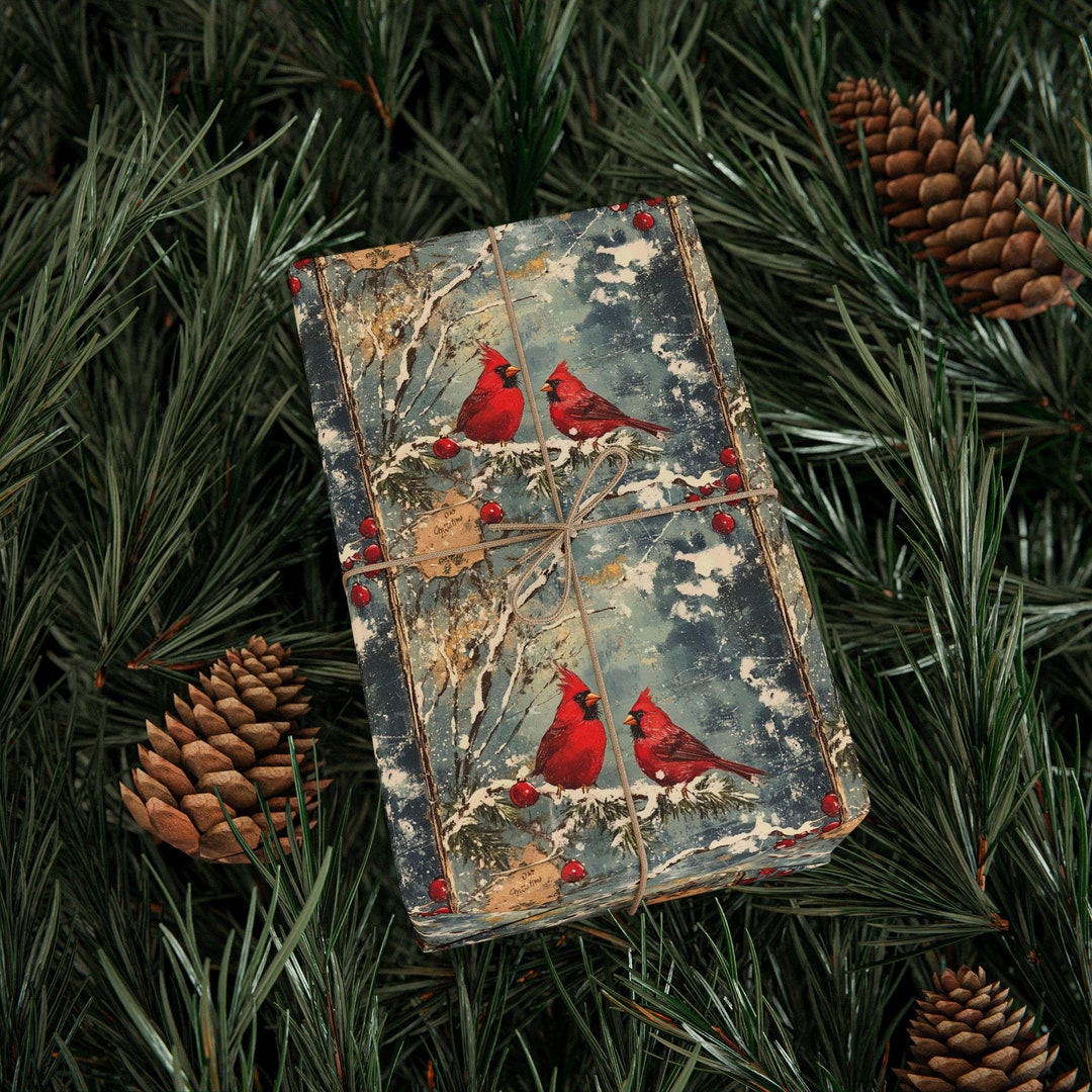 Elegant Vintage Inspired Red Cardinal Rustic Christmas Wrapping Paper ...