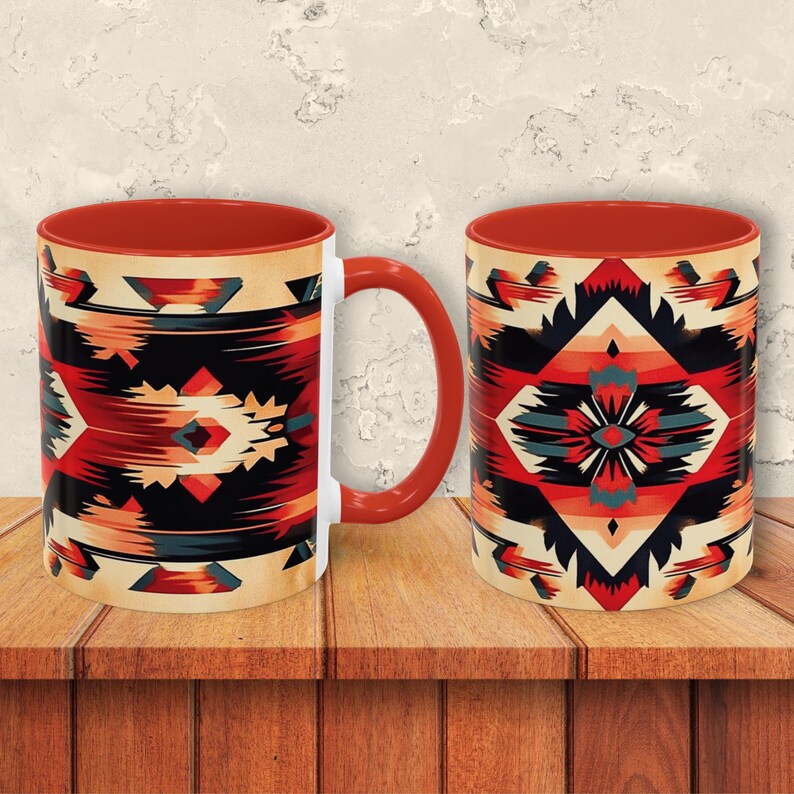 Navajo Art Coffee Mug - Native American Colors Ceramic Cup, Tribal ...