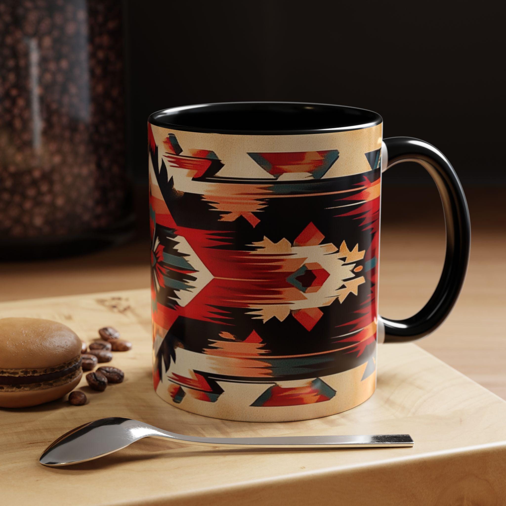Navajo Art Coffee Mug - Native American Colors Ceramic Cup, Tribal ...