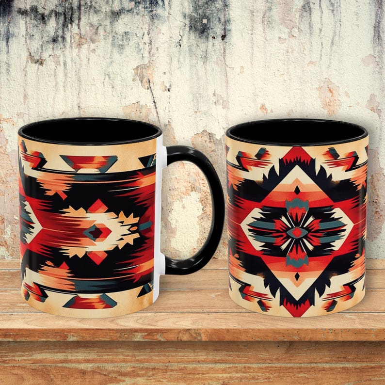 Navajo Art Coffee Mug - Native American Colors Ceramic Cup, Tribal ...