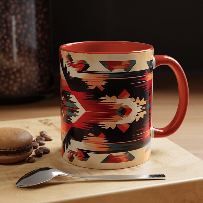Navajo Art Coffee Mug - Native American Colors Ceramic Cup, Tribal ...