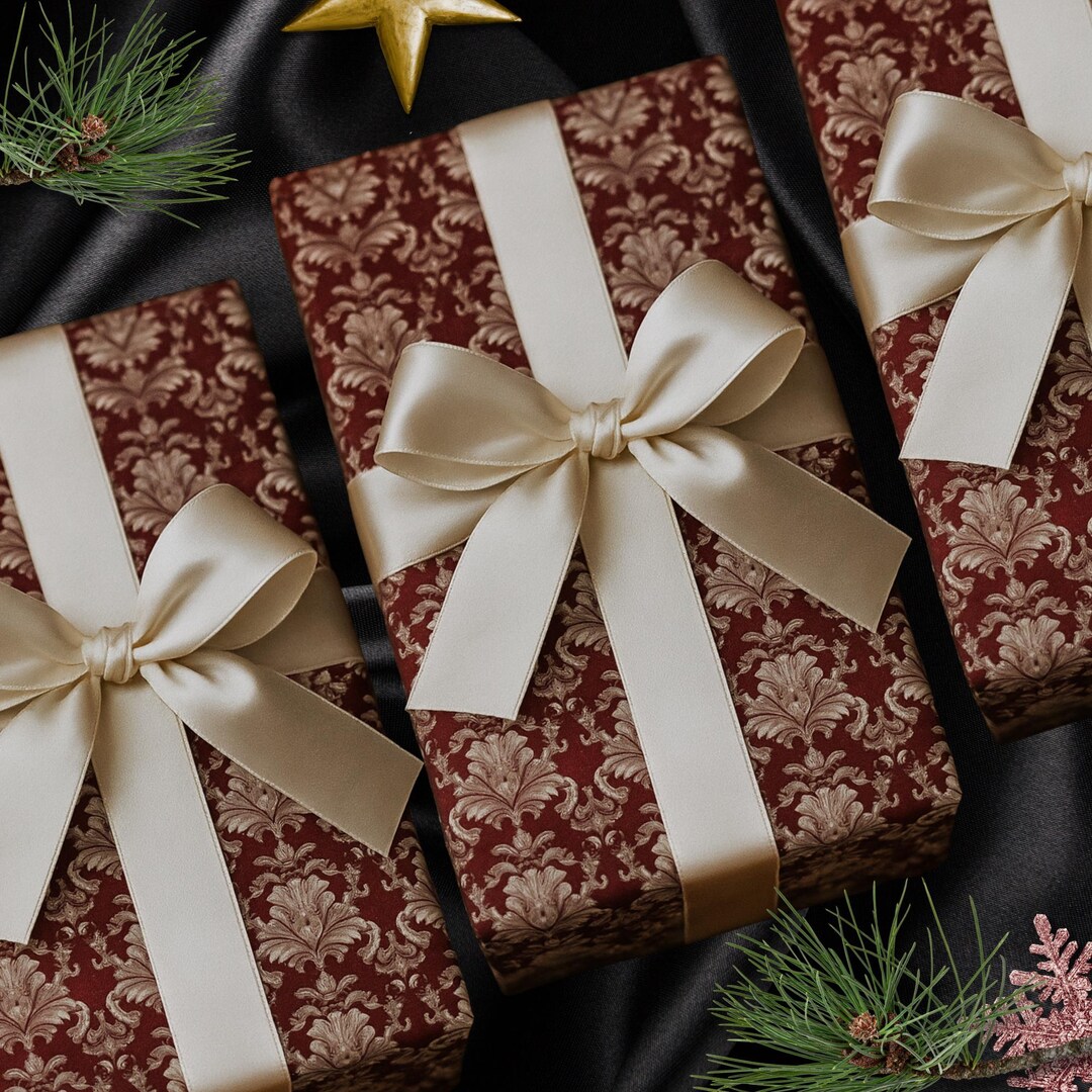Luxury Red Damask Victorian Wrapping Paper | Elegant Holiday Gift Wrap ...