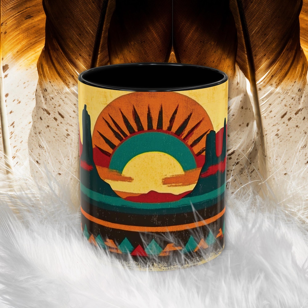 Coffee Mug Navajo Art - Native American Colors Ceramic Cup, Tribal ...