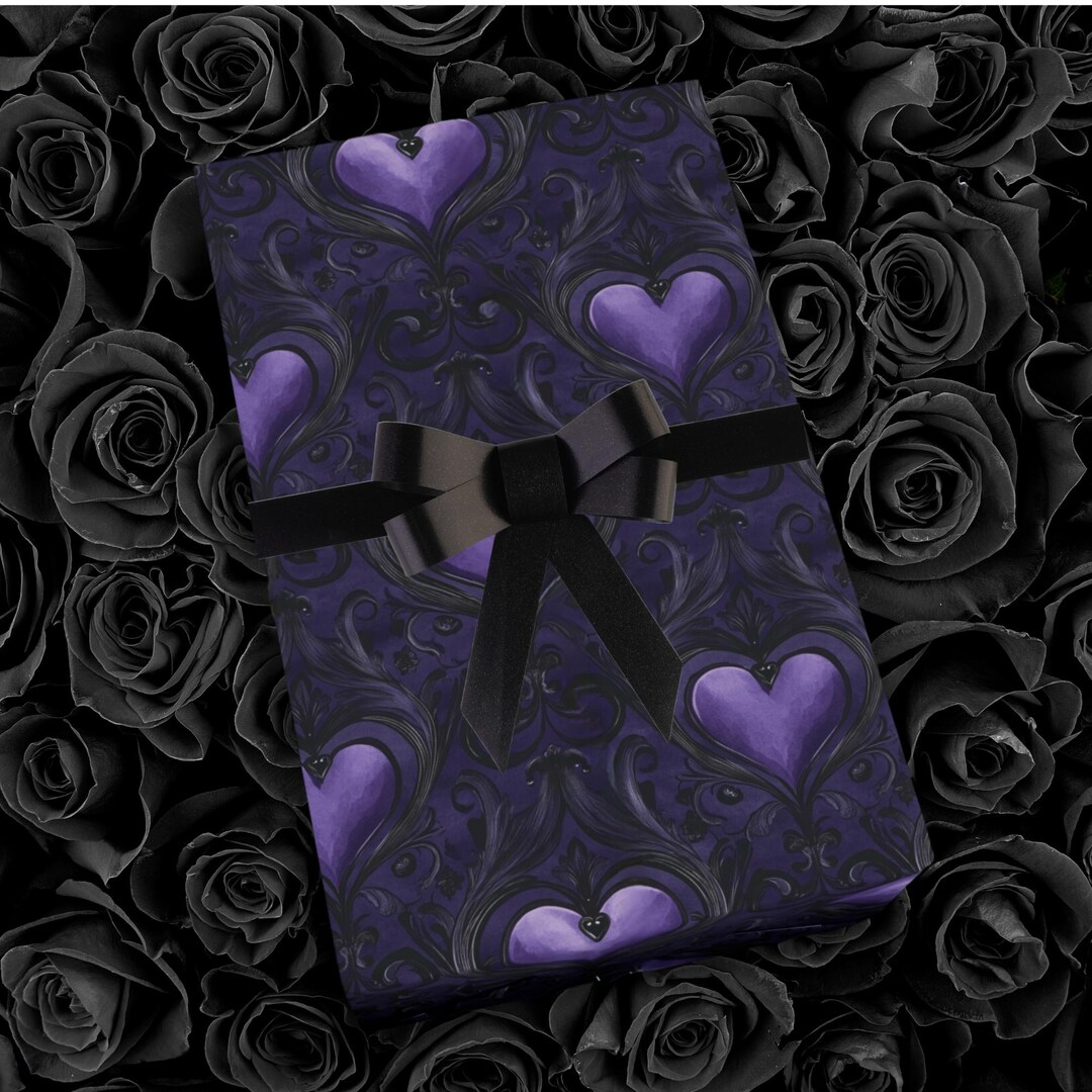 Wrapping Paper Gothic Gift Wrap Purple Heart Pattern Anniversary ...