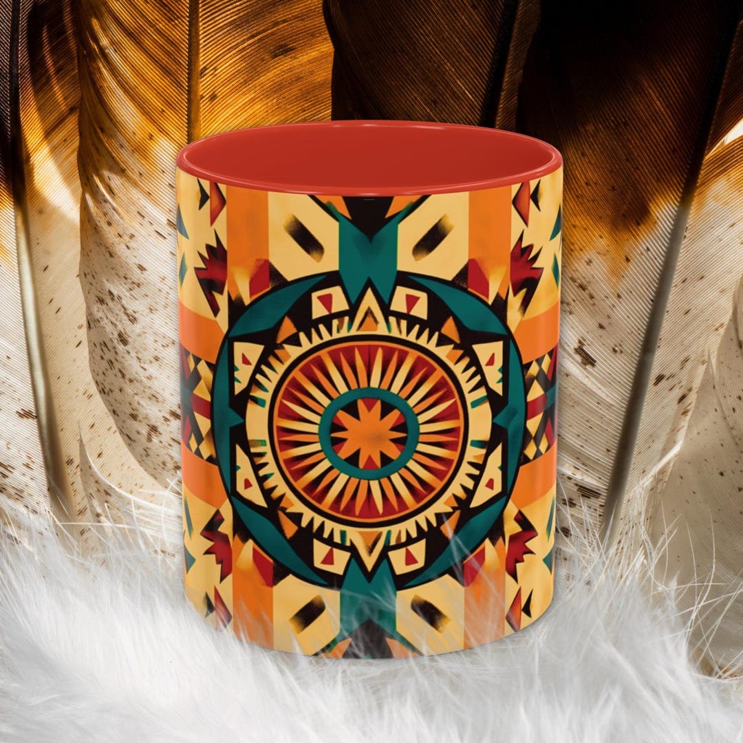 Coffee Mug Navajo Art - Native American Colors Ceramic Cup, Tribal ...