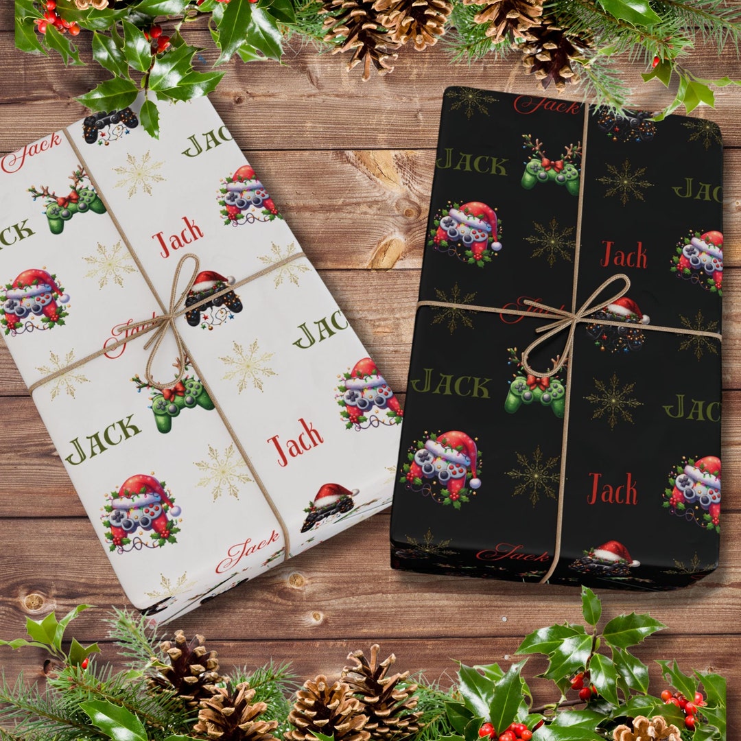 Personalized Christmas Wrapping Paper Game Controller Cute Kids Custom ...