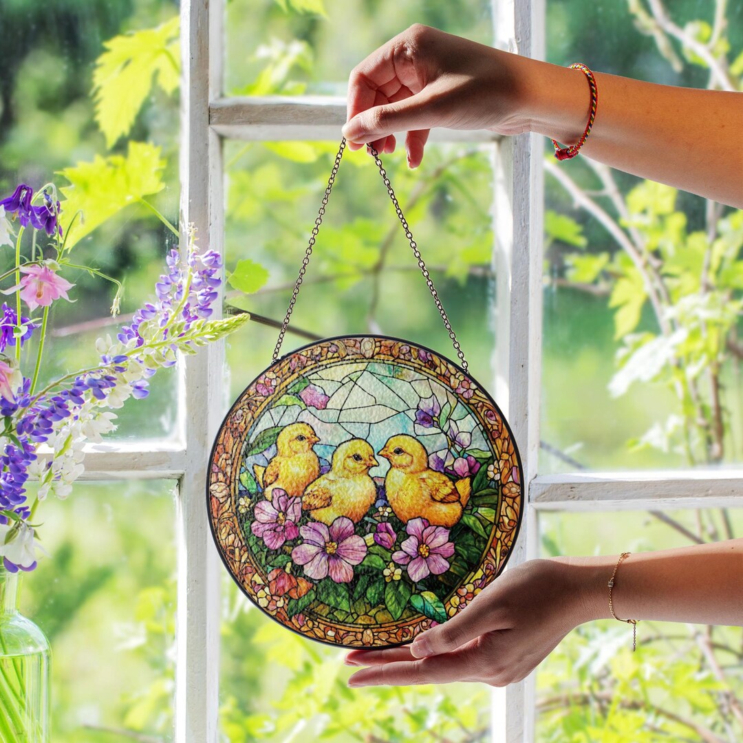 Baby Chicks Stained Glass Suncatcher for Window Hanging Spring ...