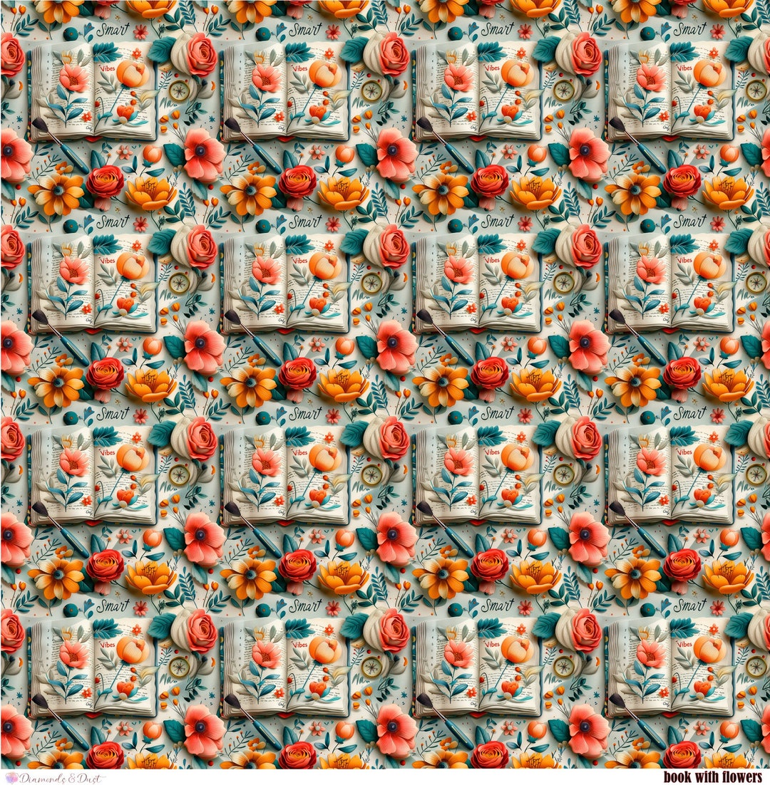 Book With Flowers Patterned Vinyl Sheet - Etsy