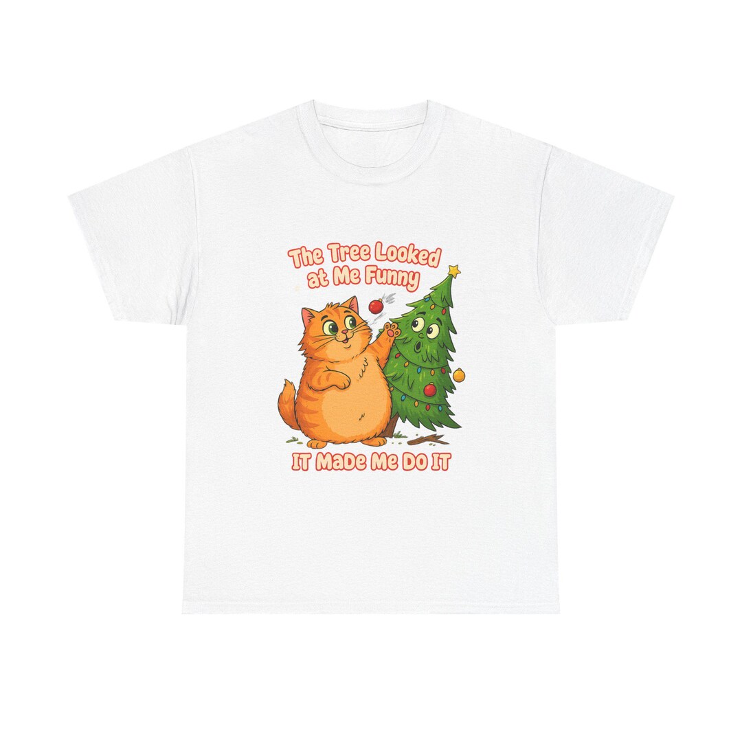 Cat Knocking Over Christmas Tree Unisex Tee | Funny Holiday Cat Shirt ...