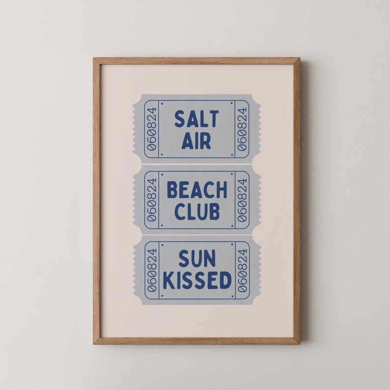 Blue Coastal Ticket Stub Print, Blue Wall Art, Trendy Ticket Stub Wall ...