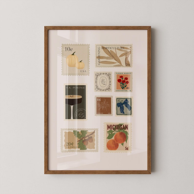 Fall Home Decor, Postage Stamp Art Print, Travel Postage Stamp Poster ...