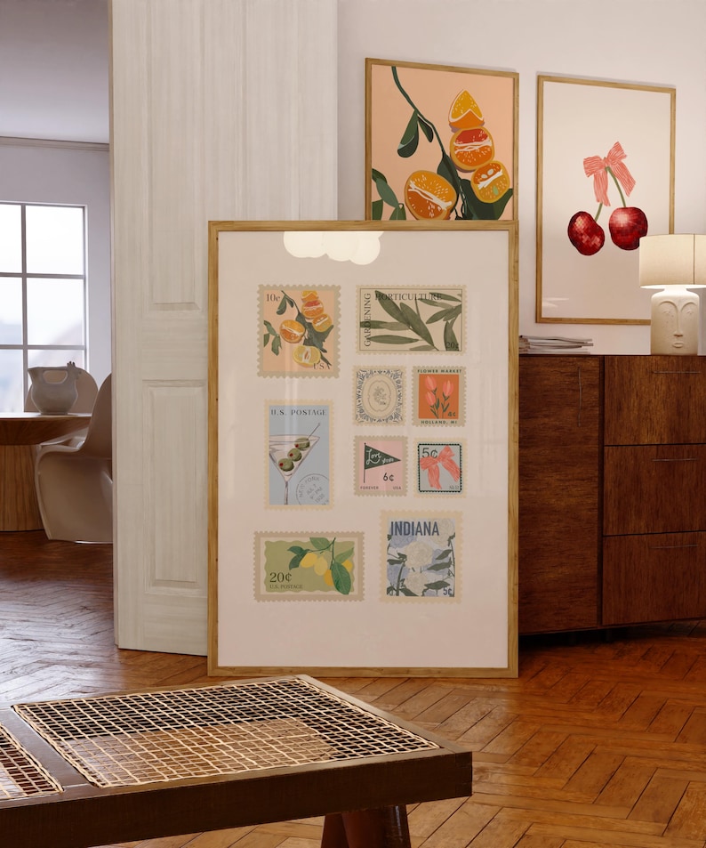Vintage Postage Stamp Wall Art, Retro Stamps Print, Travel Stamp Poster ...