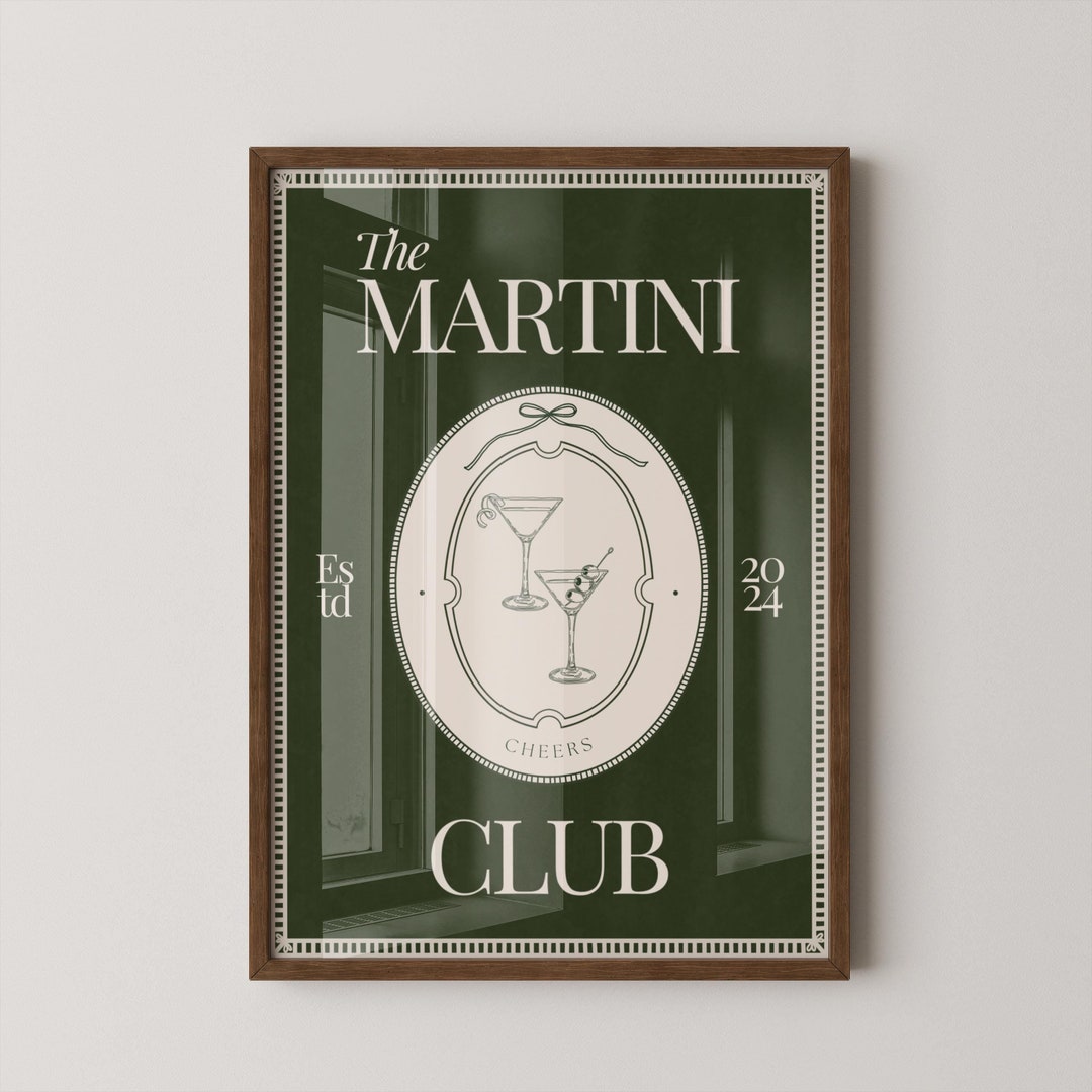 Martini Club Poster Martini Printable Bar Art Dirty Martini Digital ...