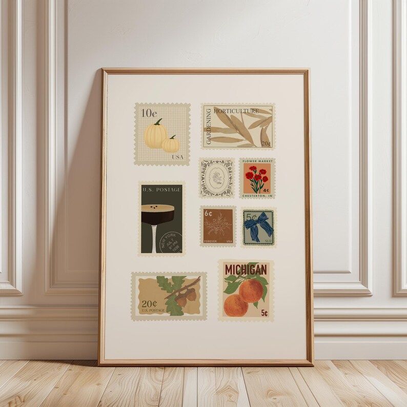 Fall Home Decor, Postage Stamp Art Print, Travel Postage Stamp Poster ...