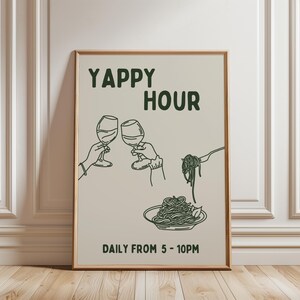 Yappy Hour Print Retro Kitchen Wall Art Wine and Pasta Print Chic Bar ...