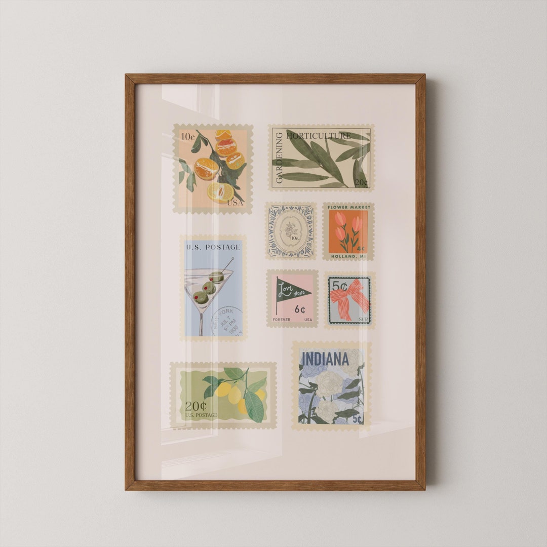 Vintage Postage Stamp Collage Postage Stamp Wall Art Vintage Postage ...